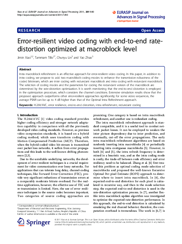 (PDF) Error-resilient video coding with end-to-end rate-distortion optimized at macroblock level