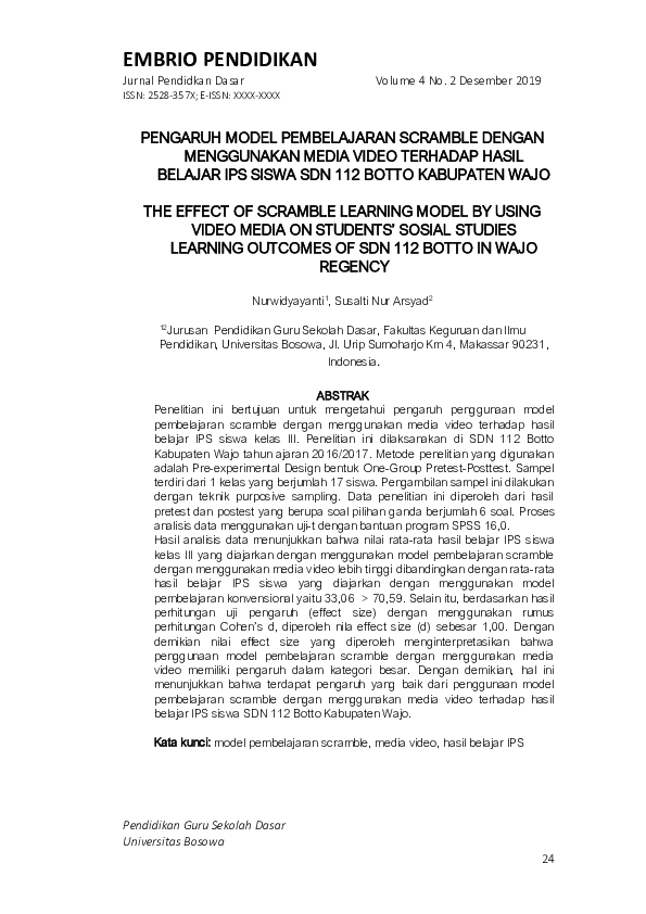 (PDF) Pengaruh Model Pembelajaran Scramble Dengan Menggunakan Media ...