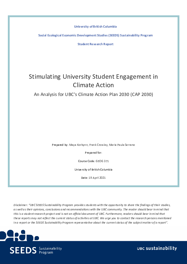 (PDF) Stimulating University Student Engagement in Climate Action : An ...