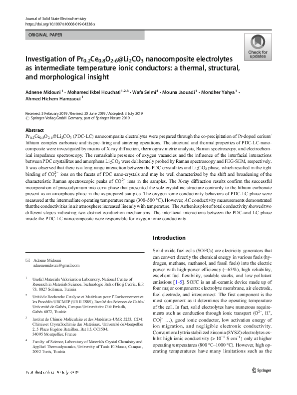 (PDF) Investigation of Pr0.2Ce0.8O2-δ@Li2CO3 nanocomposite electrolytes ...
