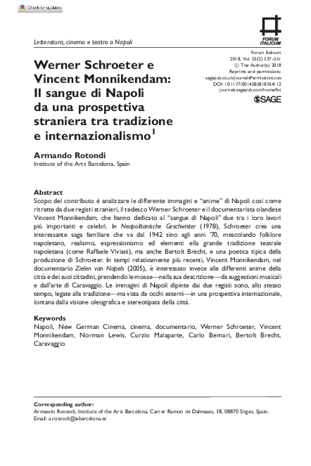 (PDF) Werner Schroeter e Vincent Monnikendam: Il sangue di Napoli da una prospettiva straniera ...