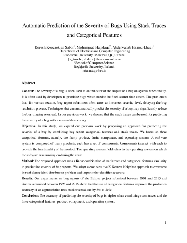 (PDF) Predicting Bug Severity from Stack Traces