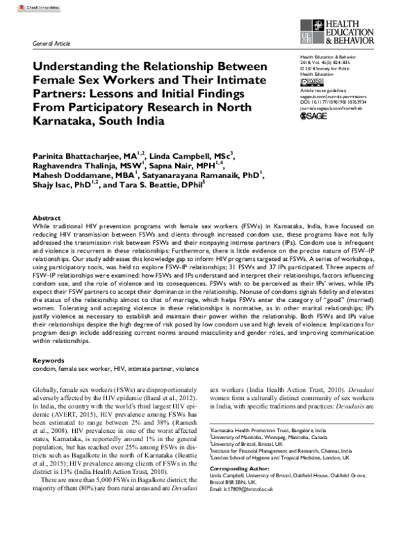 Pdf Understanding The Relationship Between Female Sex Workers And