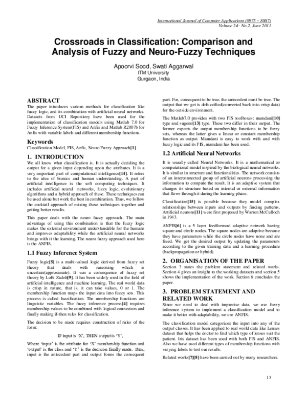 (PDF) Crossroads in Classification: Comparison and Analysis of Fuzzy and NeuroFuzzy Techniques