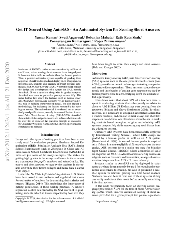 (PDF) Get IT Scored Using AutoSAS — An Automated System for Scoring Short Answers