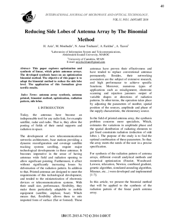 (PDF) Reducing side lobes of antenna array by the binomial method