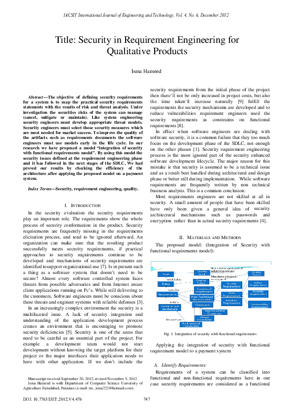 (PDF) Title: Security in Requirement Engineering for Qualitative Products