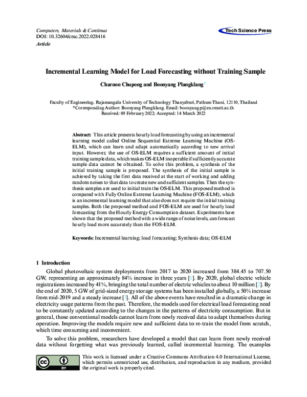 (PDF) Incremental Learning Model for Load Forecasting without Training Sample