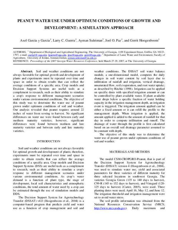(PDF) Peanut water use under optimum conditions of growth and ...