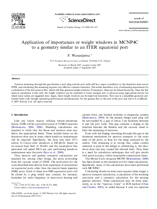 (PDF) Application of importances or weight windows in MCNP4C to a ...