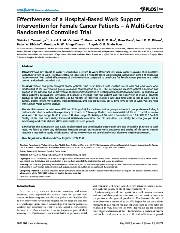(PDF) Effectiveness of a Hospital-Based Work Support Intervention for ...