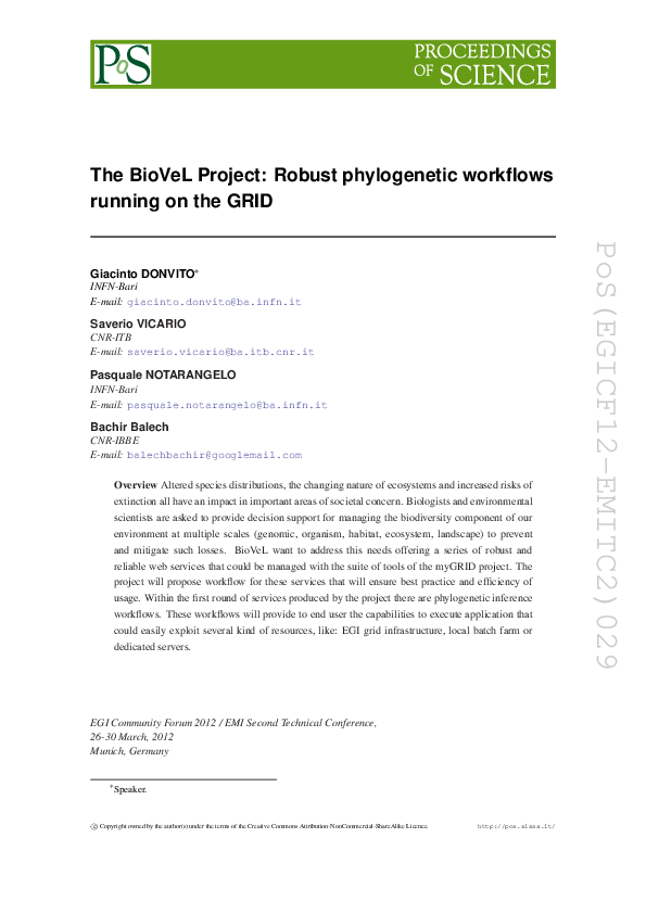 (PDF) P o S(EGICF12-EMITC2)029 The BioVeL Project: Robust phylogenetic ...