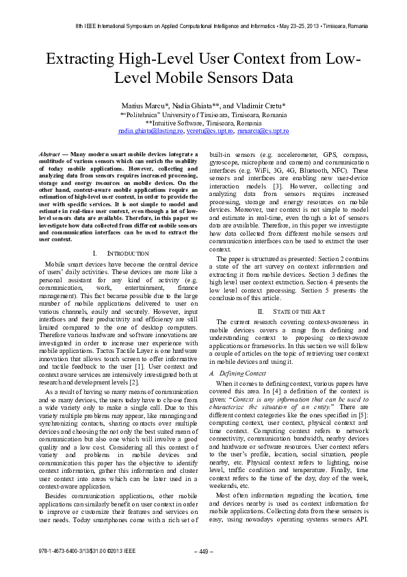 (PDF) Extracting high-level user context from low-level mobile sensors data
