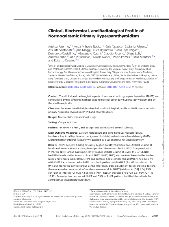 (PDF) Clinical, Biochemical, and Radiological Profile of Normocalcemic ...