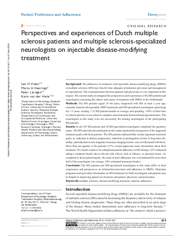 (PDF) Perspectives and experiences of Dutch multiple sclerosis patients and multiple sclerosis ...