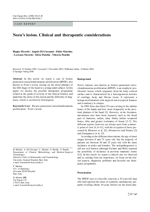 (PDF) Nora’s lesion. Clinical and therapeutic considerations