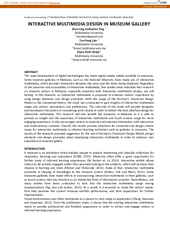 (PDF) Interactive Multimedia Design In Museum Gallery