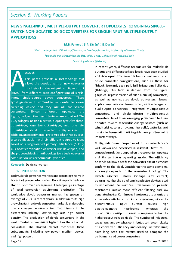 Pdf New Single Input Multiple Output Converter Topologies Combining Single Switch