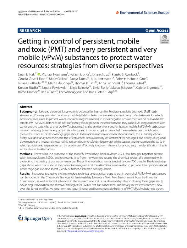 (PDF) Getting in control of persistent, mobile and toxic (PMT) and very persistent and very ...