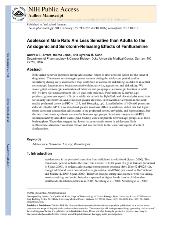 (PDF) Adolescent male rats are less sensitive than adults to the ...