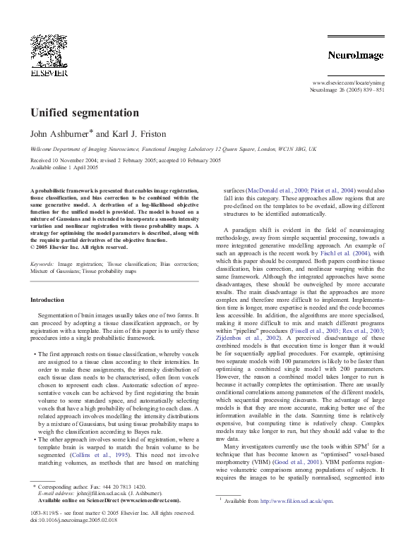 (PDF) Unified segmentation