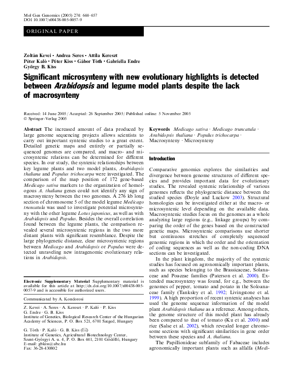 (PDF) Significant microsynteny with new evolutionary highlights is ...