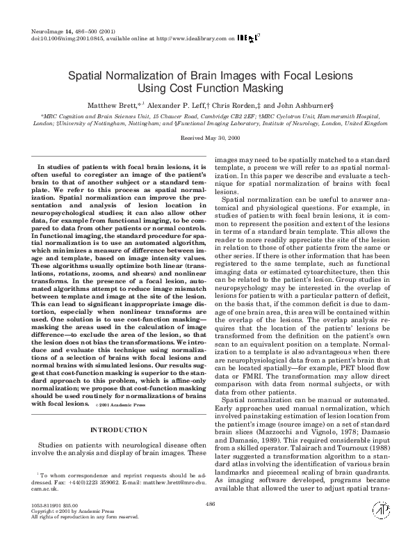 (PDF) Cost Function Masking for Brain Image Normalization