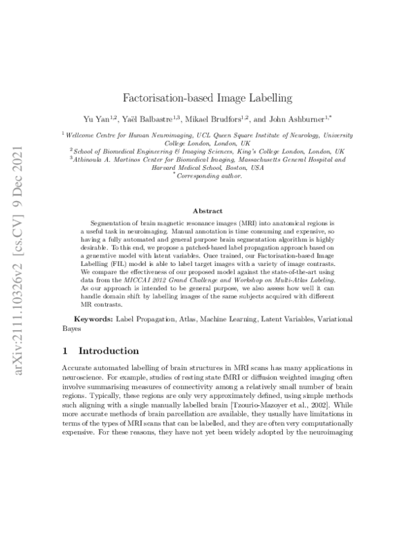 Pdf Factorisation Based Image Labelling John Ashburner