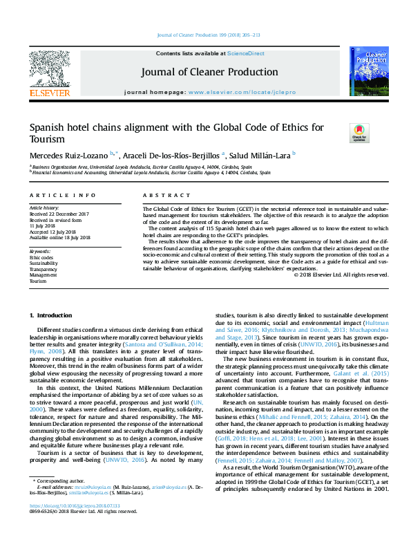 (PDF) Spanish hotel chains alignment with the Global Code of Ethics for ...