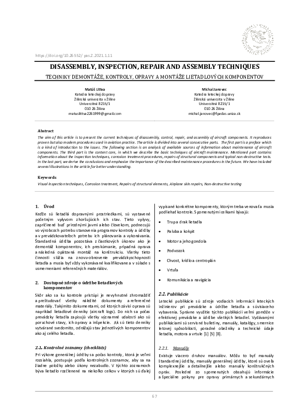 (PDF) Disassembly, inspection, repair and assembly techniques