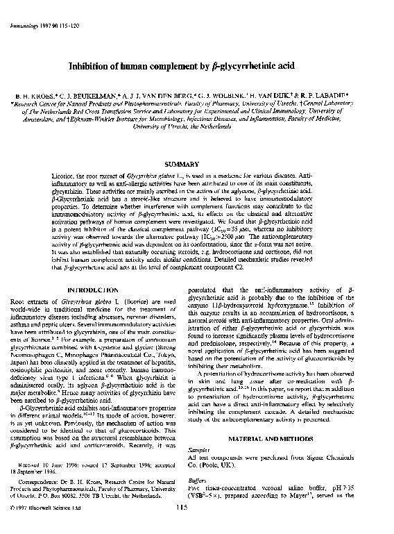 (PDF) Inhibition of human complement by β ‐glycyrrhetinic acid