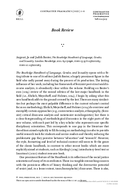 Pdf The Routledge Handbook Of Language Gender And Sexuality