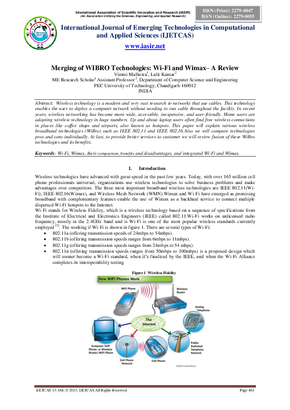 (PDF) Merging of WIBRO Technologies: Wi-Fi and Wimax- A Review