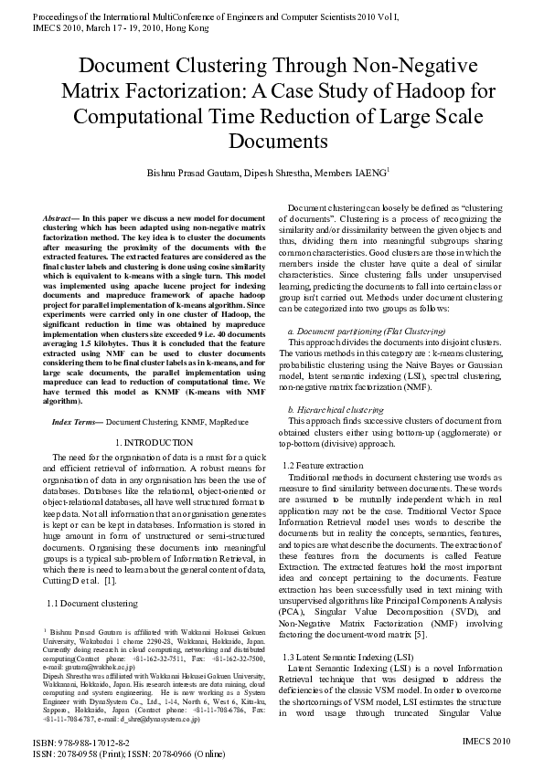 (PDF) Document Clustering Through Non-Negative Matrix Factorization: A Case Study of Hadoop for ...