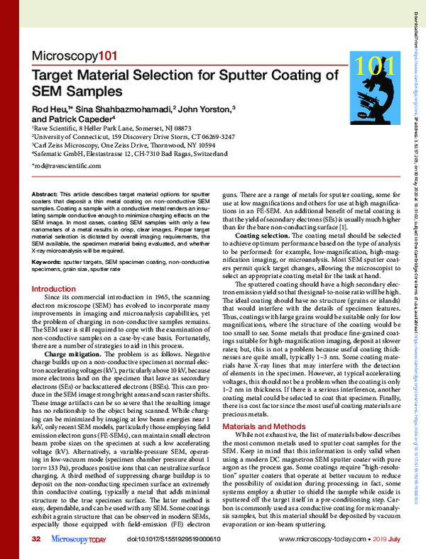 (PDF) Target Material Selection for Sputter Coating of SEM Samples