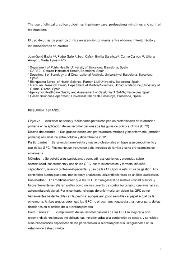 Pdf The Use Of Clinical Practice Guidelines In Primary Care