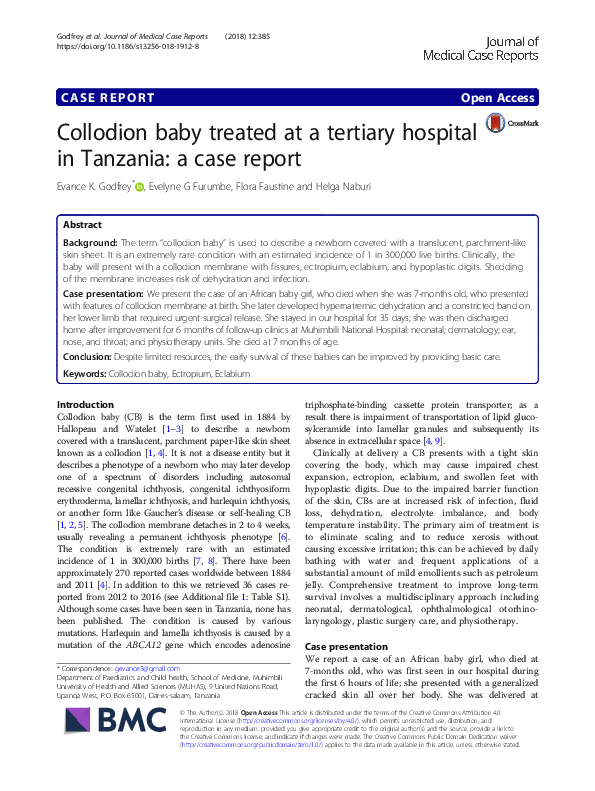 (PDF) Collodion baby treated at a tertiary hospital in Tanzania: a case ...
