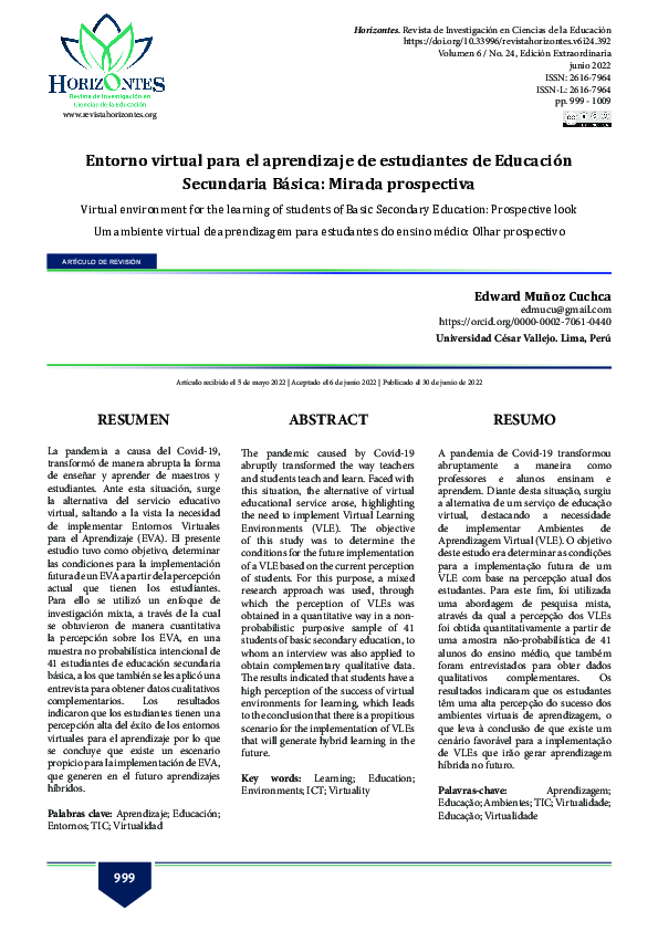 (PDF) Entorno virtual para el aprendizaje de estudiantes de Educación ... (PDF) Entorno virtual para el aprendizaje de estudiantes de Educación ...