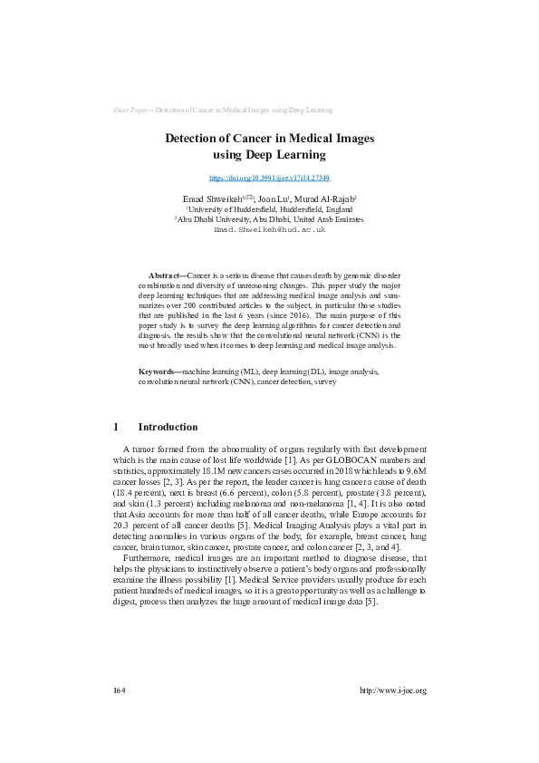 Pdf Detection Of Cancer In Medical Images Using Deep Learning Emad Shweikeh