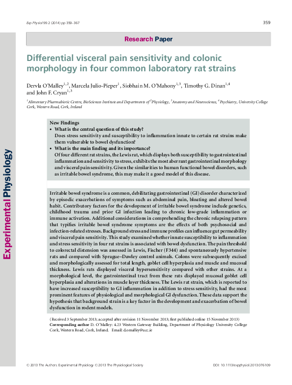 (PDF) Differential visceral pain sensitivity and colonic morphology in ...