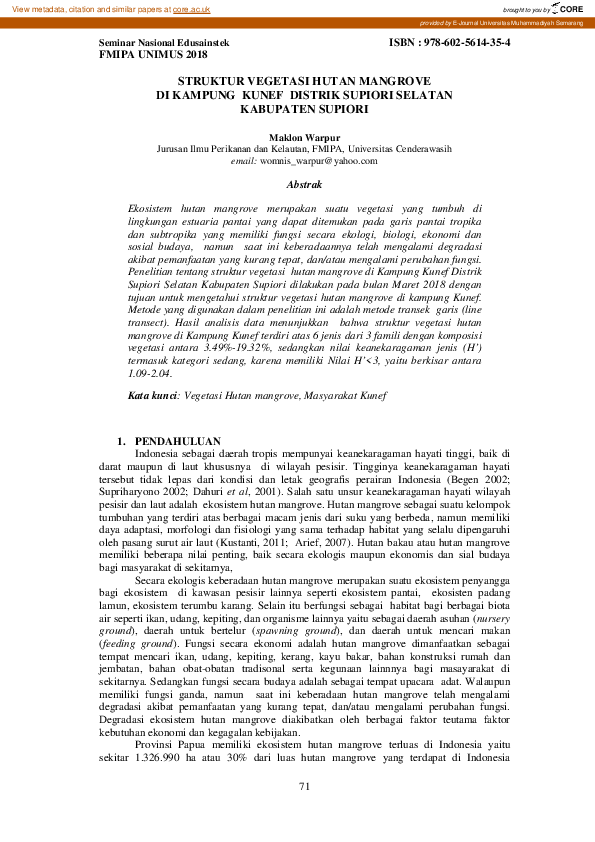 (PDF) Struktur Vegetasi Hutan Mangrove DI Kampung Kunef Distrik Supiori ...