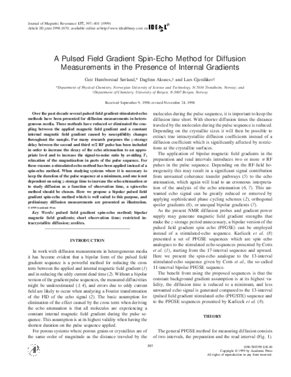 (PDF) A Pulsed Field Gradient Spin-Echo Method for Diffusion Measurements in the Presence of ...