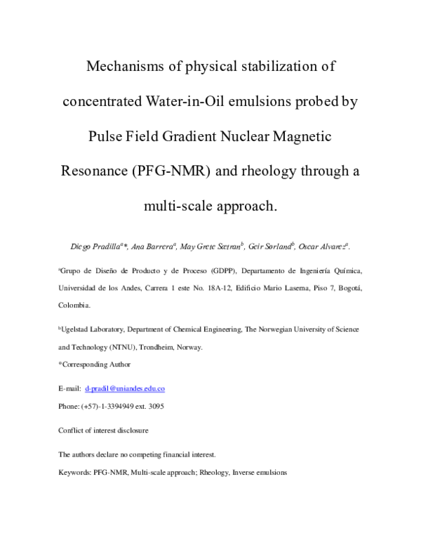(PDF) Mechanisms of Physical Stabilization of Concentrated Water-In-Oil ...