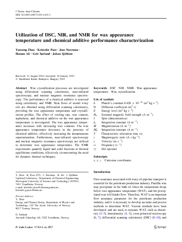 (PDF) Utilization of DSC, NIR, and NMR for wax appearance temperature ...