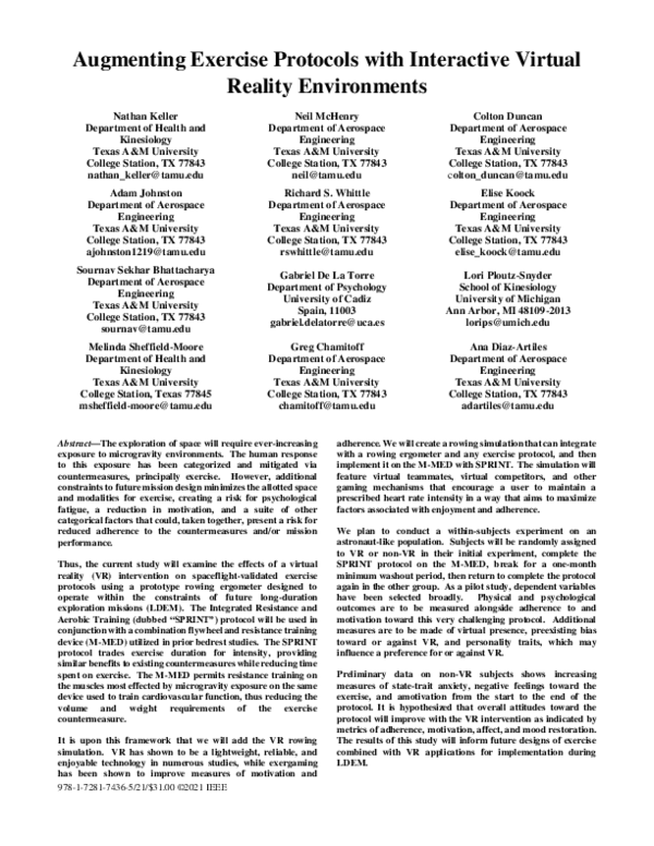 (PDF) Enhancing Exercise with Virtual Reality in Space