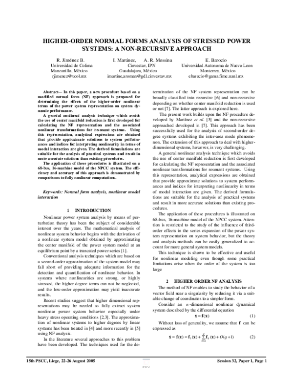 (PDF) Higher-Order Normal Forms Analysis of Stressed Power Systems: A Non-Recursive Approach