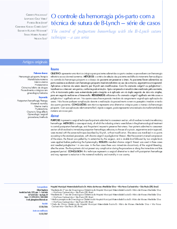 (PDF) O controle da hemorragia pós-parto com a técnica de sutura de B ...
