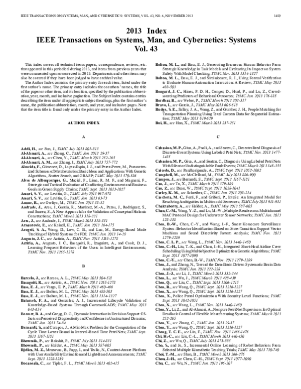 (PDF) 2013 Index IEEE Transactions on Systems, Man, and Cybernetics ...