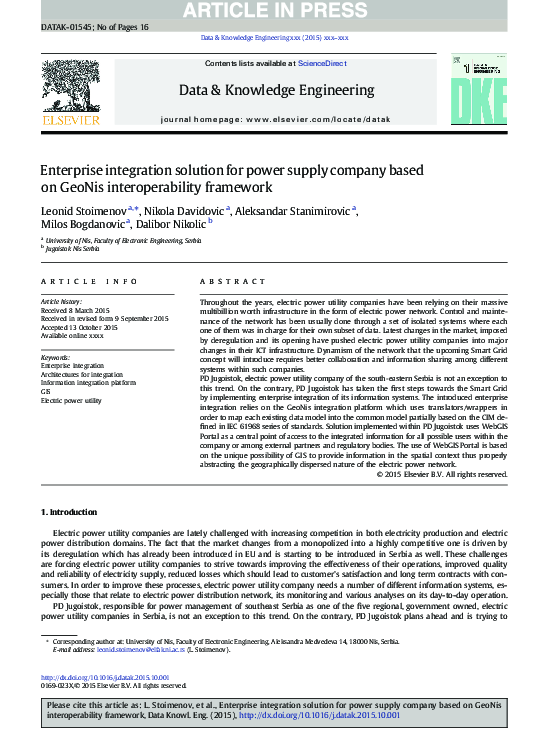 (PDF) Enterprise integration solution for power supply company based on GeoNis interoperability ...