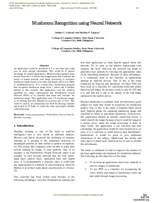 (PDF) Mushroom Recognition Using Neural Network